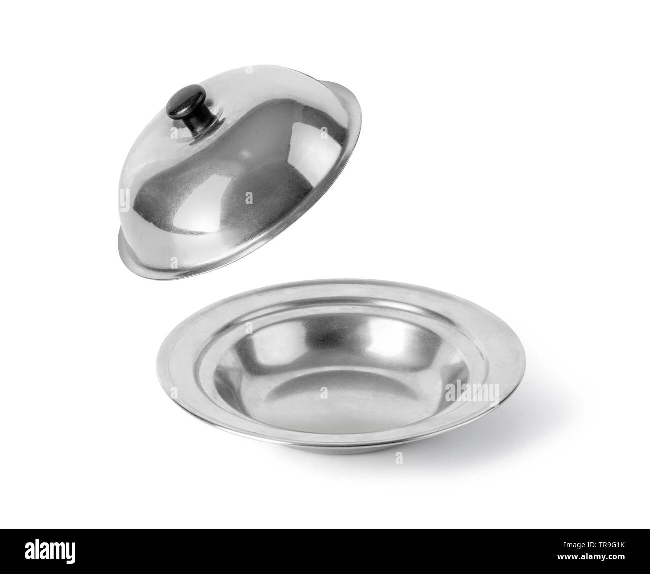 Open restaurant cloche isolated on white background Stock Photo - Alamy