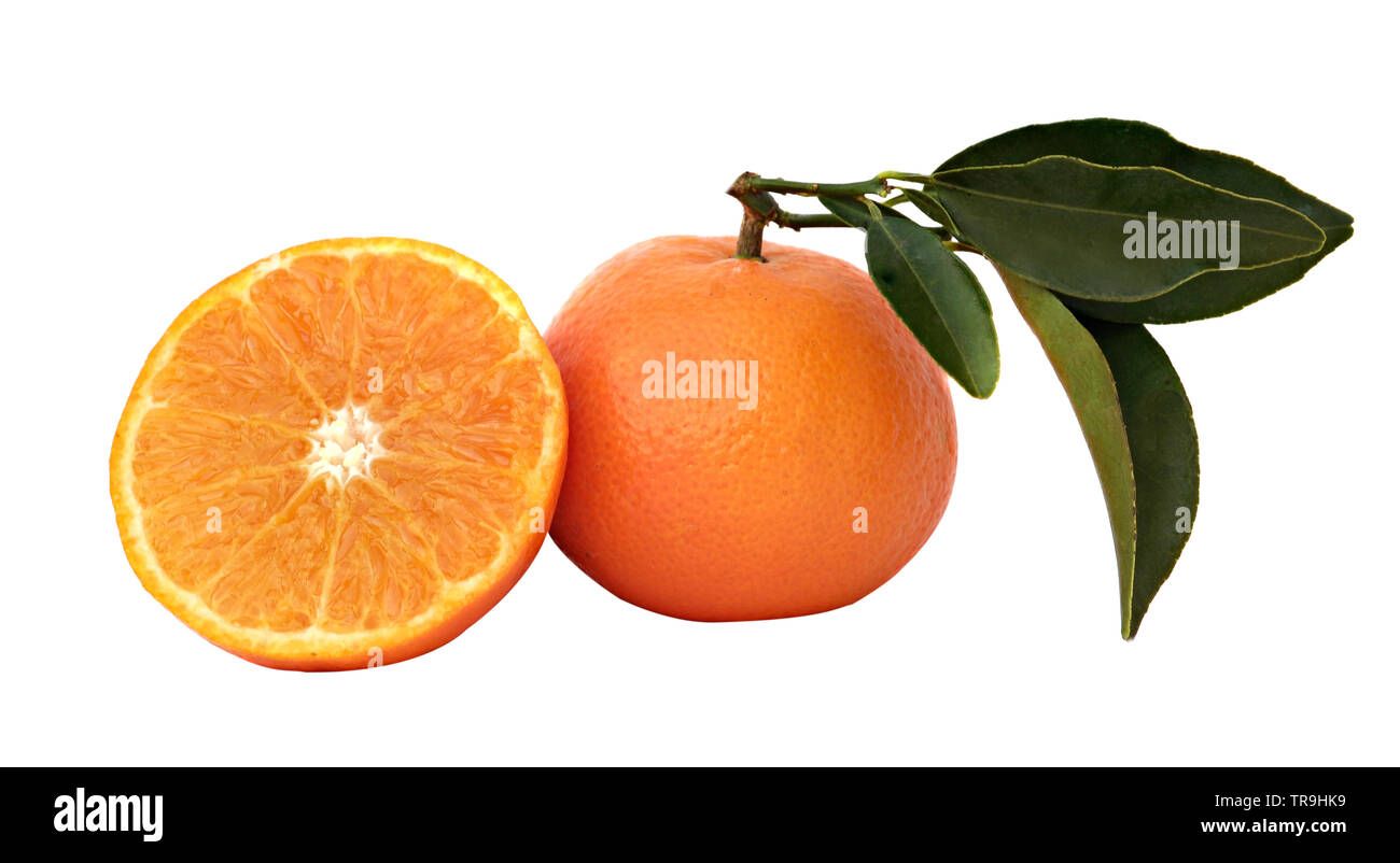 Tangerine and its section isolated on white background Stock Photo - Alamy