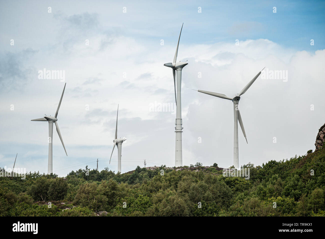 Four wind turbines reaching for the wind Stock Photo - Alamy