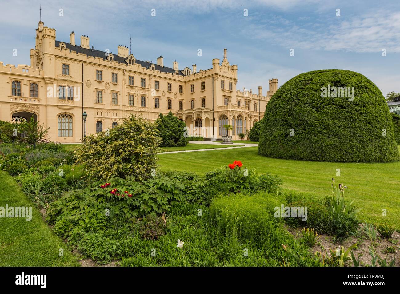 Lednice, Czech Republic - May 27 2019: Famous Lednice castle in South ...