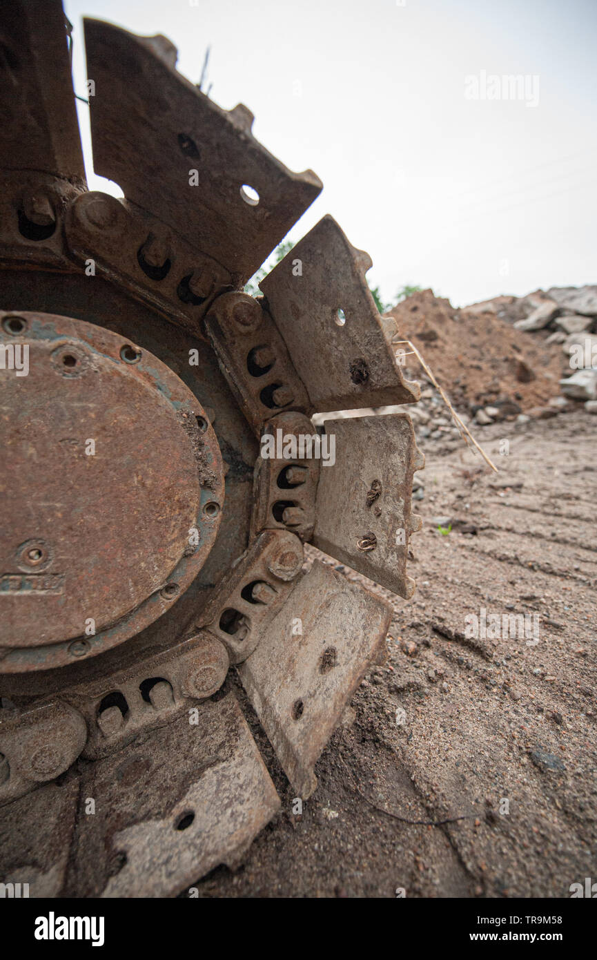 Detail of the belts of an excavator Stock Photo - Alamy