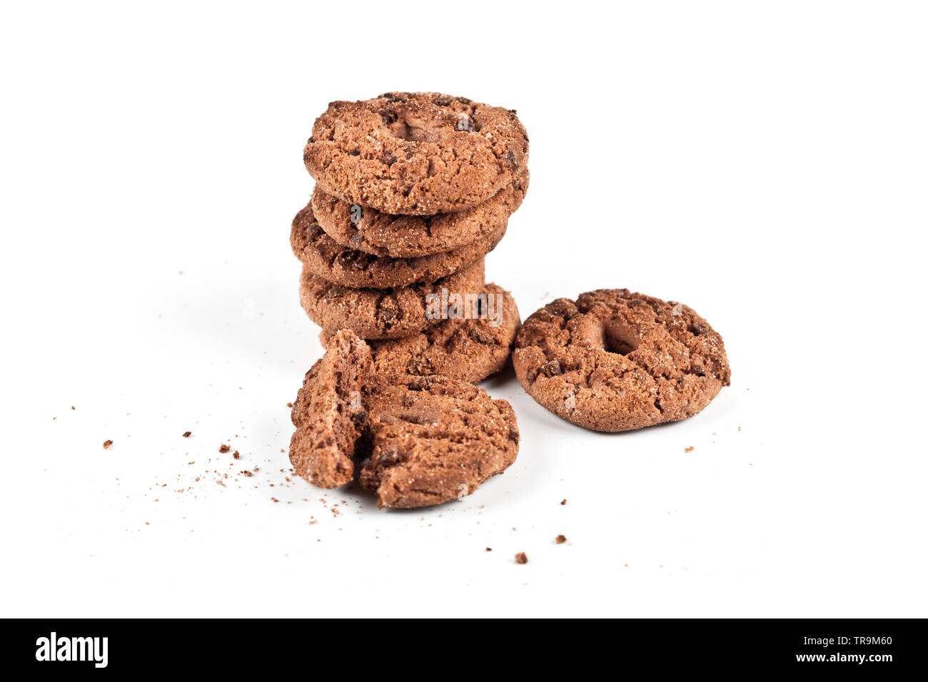 Double chocolate chip cookies stack isolated on white background Stock ...
