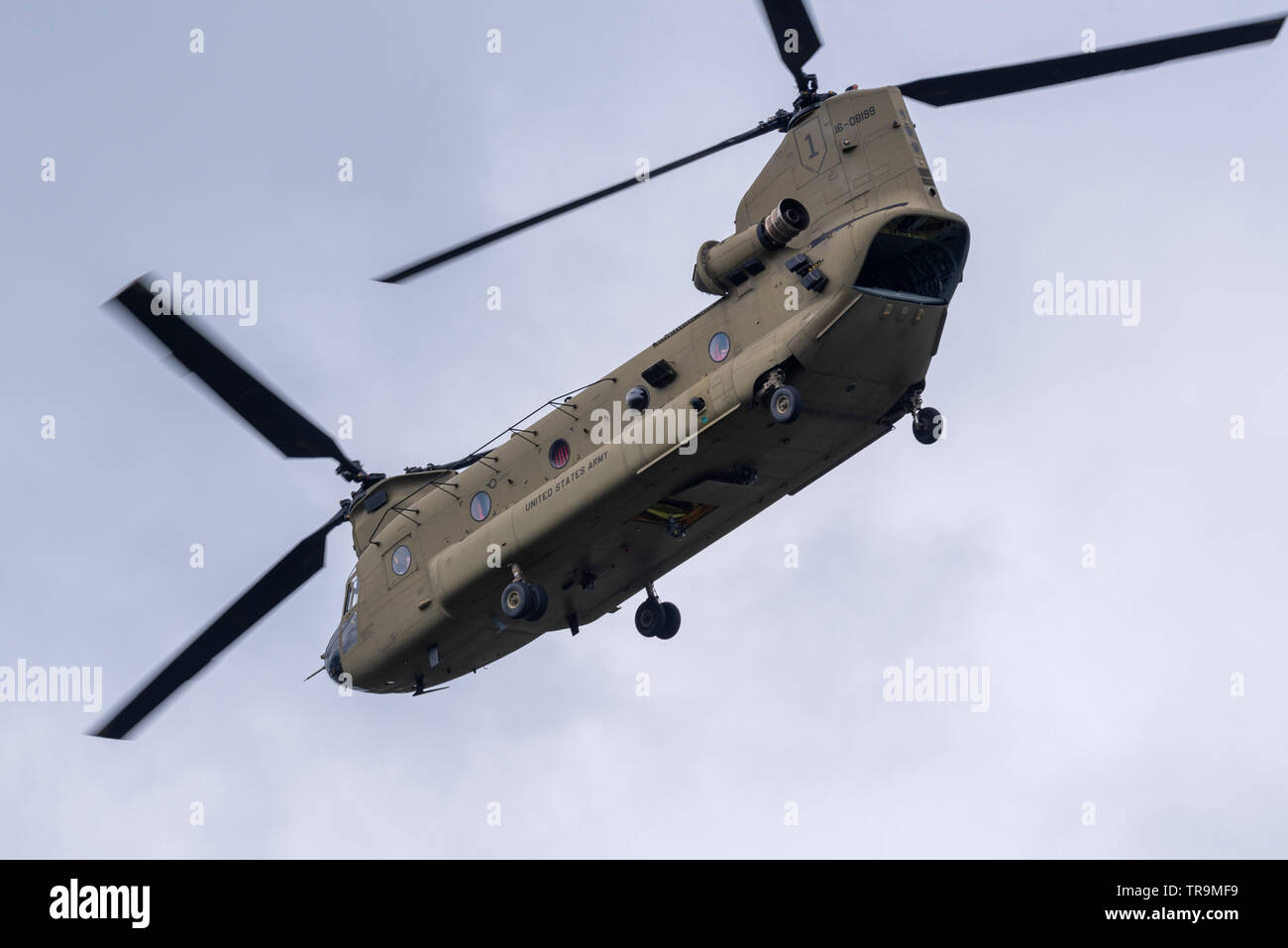 US Army Boeing Chinook transport helicopter flying as part of the ...
