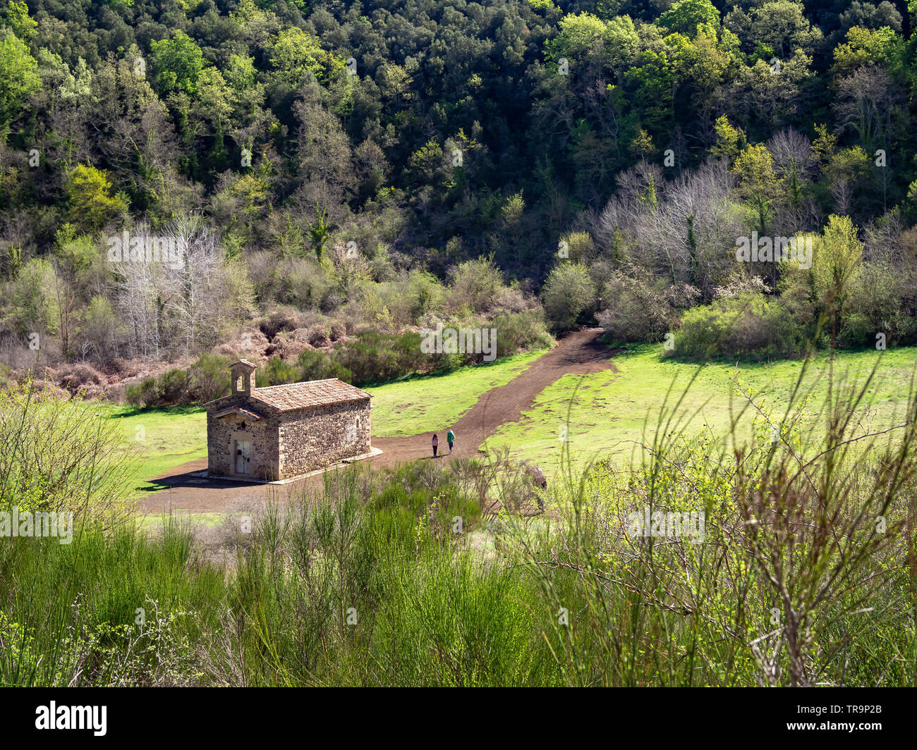 The hermitage of Santa Margarida in the crater of the volcano In the ...