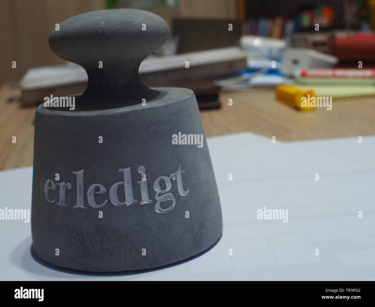 concrete paperweight with the word "done Stock Photo - Alamy