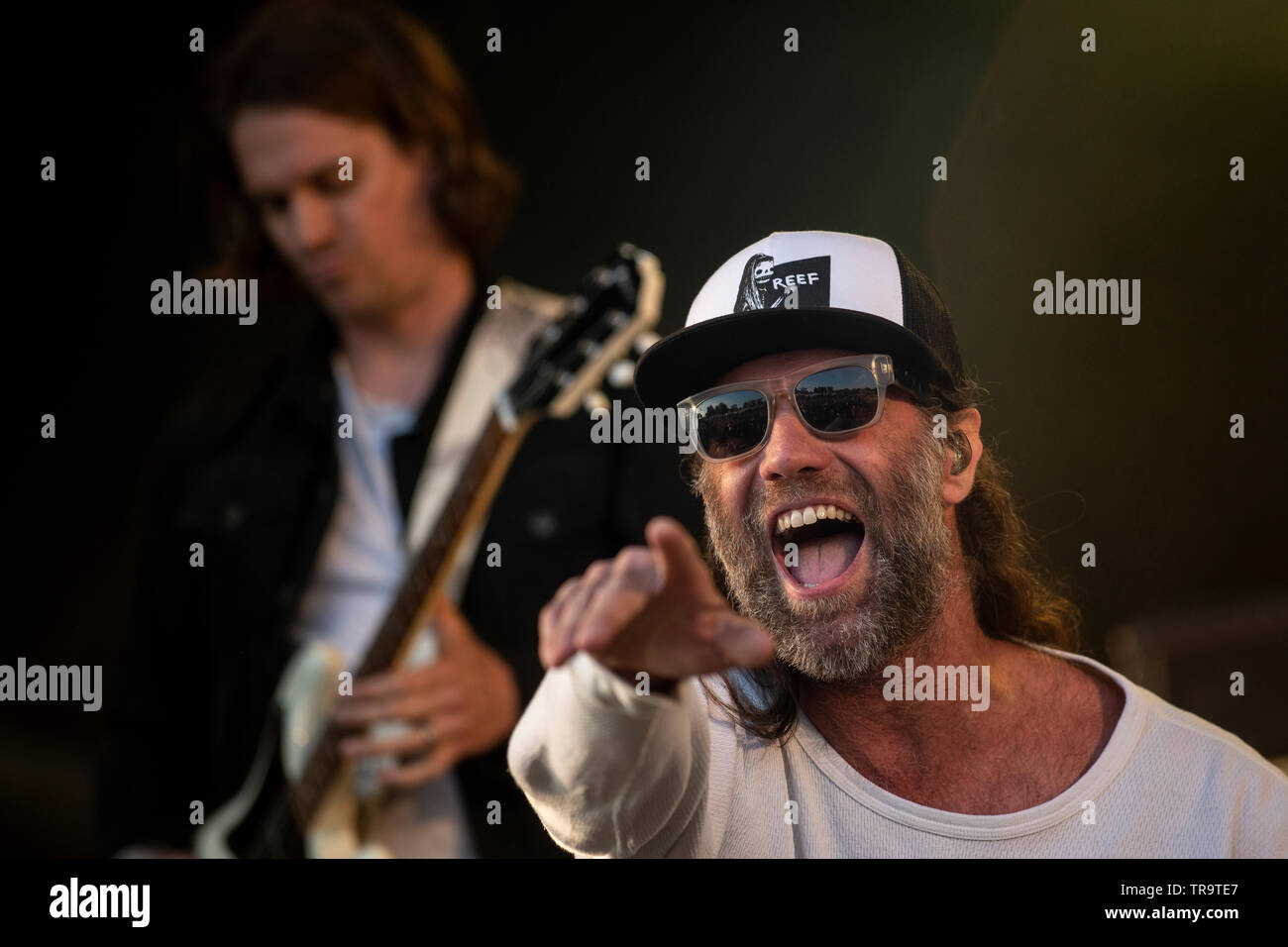 Reef perform on stage at the Run Fest Run festival at Bowood House in ...