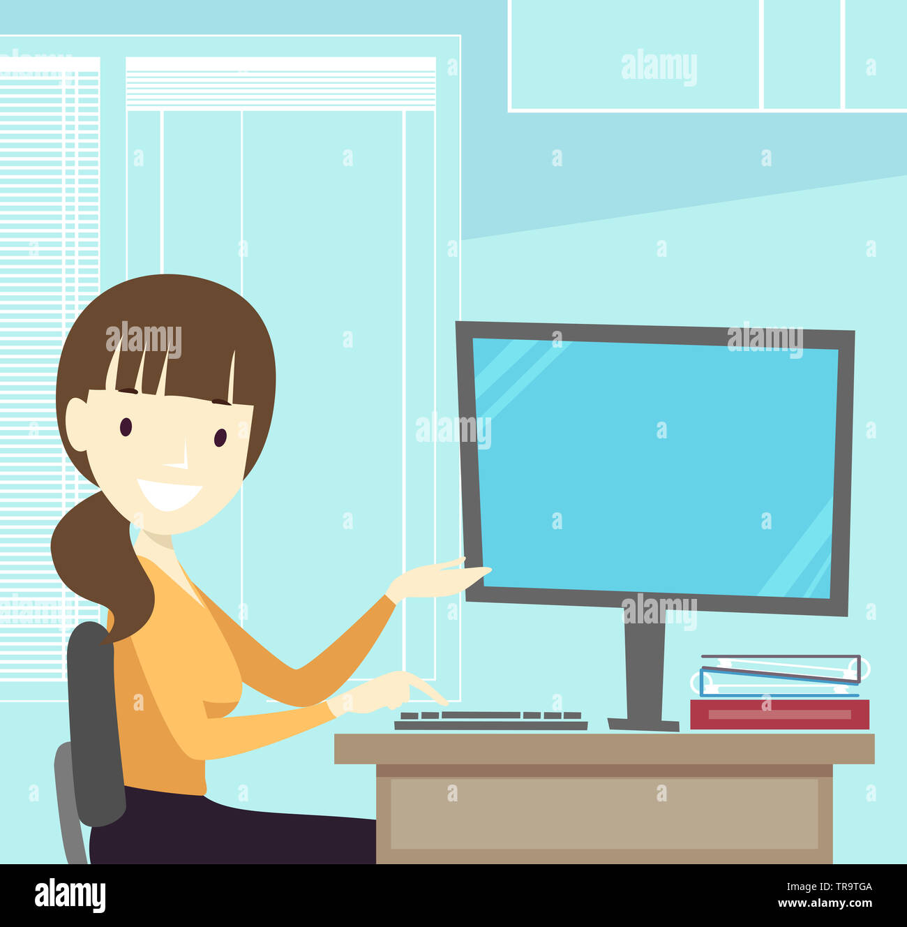 Illustration of a Girl Teacher Showing Something on Her Computer Stock ...