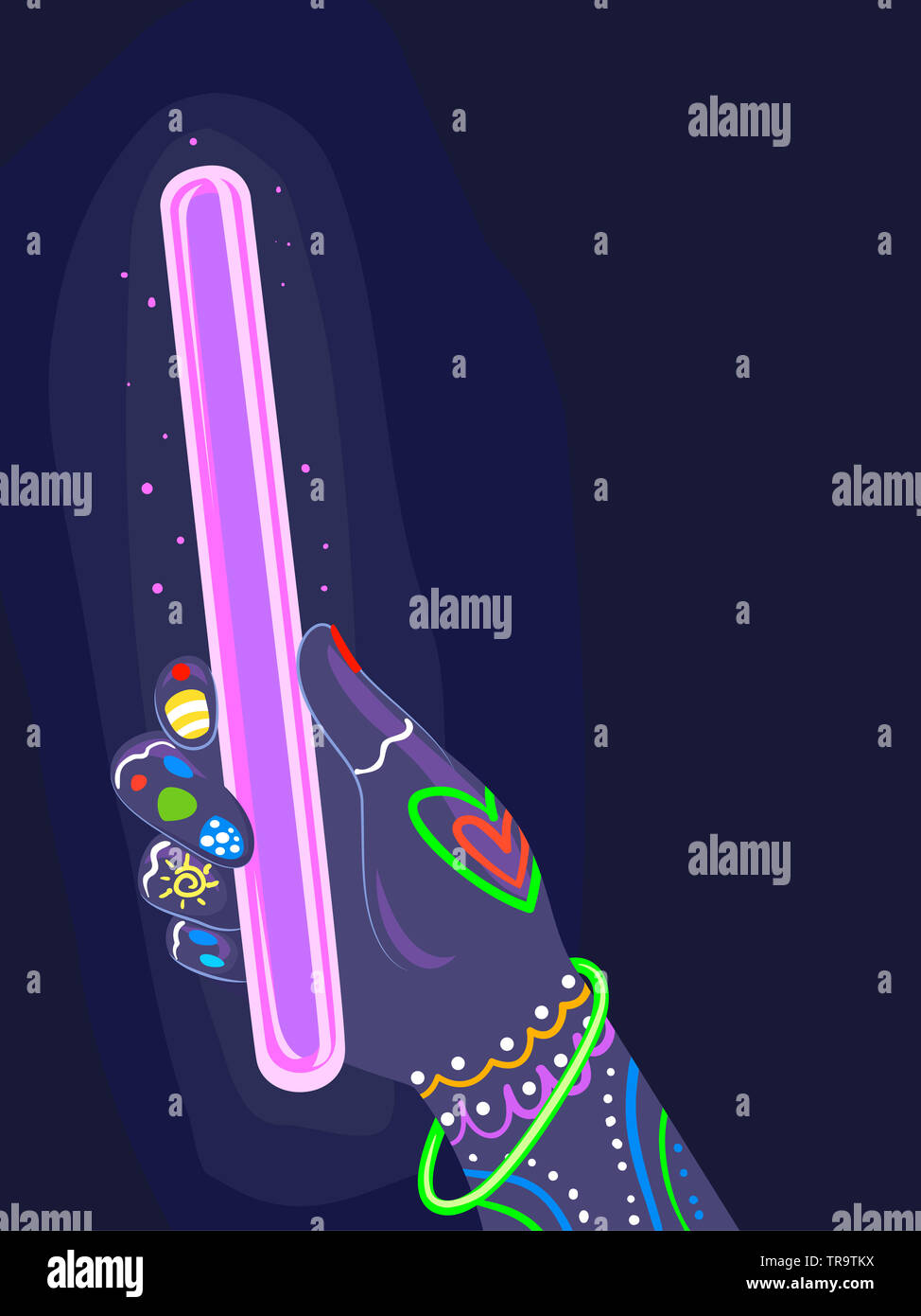 Illustration of a Hand with Glow in the Dark Paint Holding a Glow Stick ...