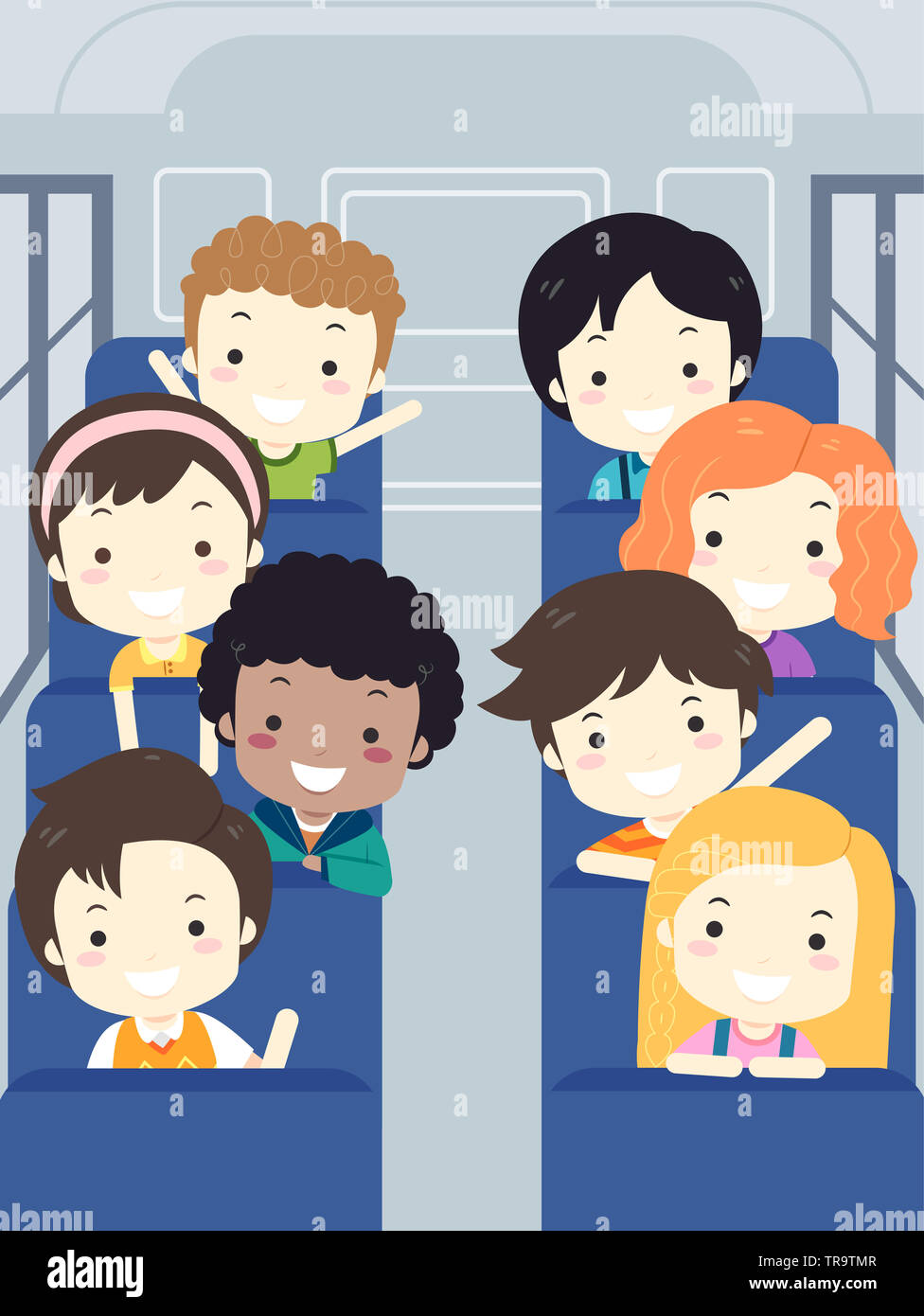 Illustration of Students Kids Riding the School Bus in School Stock ...
