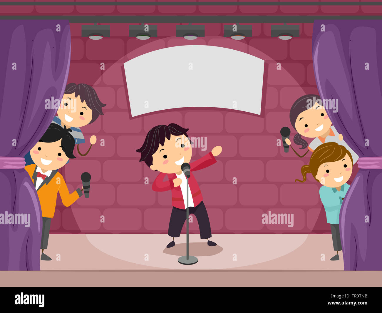 Illustration of Stickman Kids Performing Comedy Play on Stage with ...