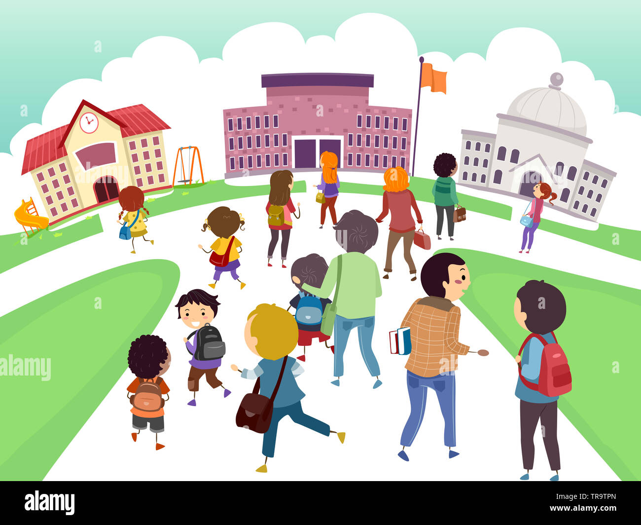 Illustration of Stickman Kids and Teens From All Levels Walking to ...