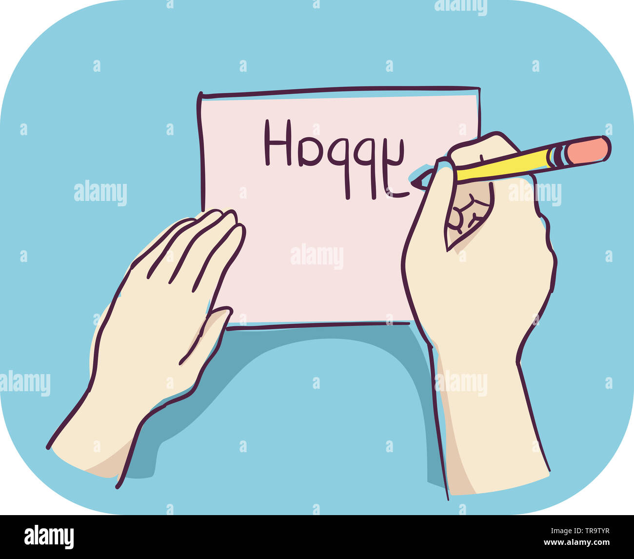 Illustration of Hands Holding Pencil and Paper Writing Letters in ...