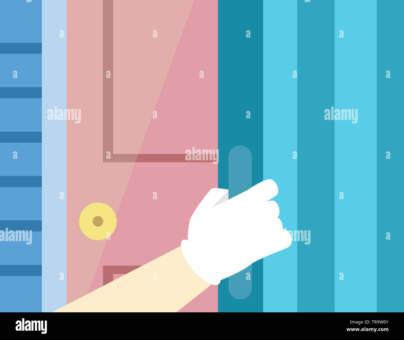 Illustration of a Hand Closing the Shutter Over their Door to Prepare ...
