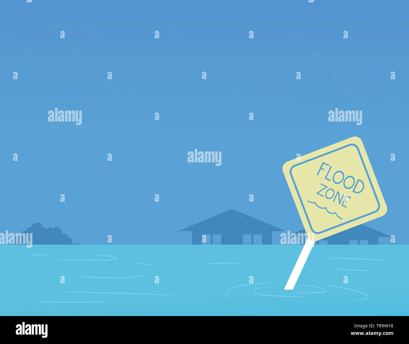 Illustration of a Flood Zone Sign with Rising Water During Hurricane ...