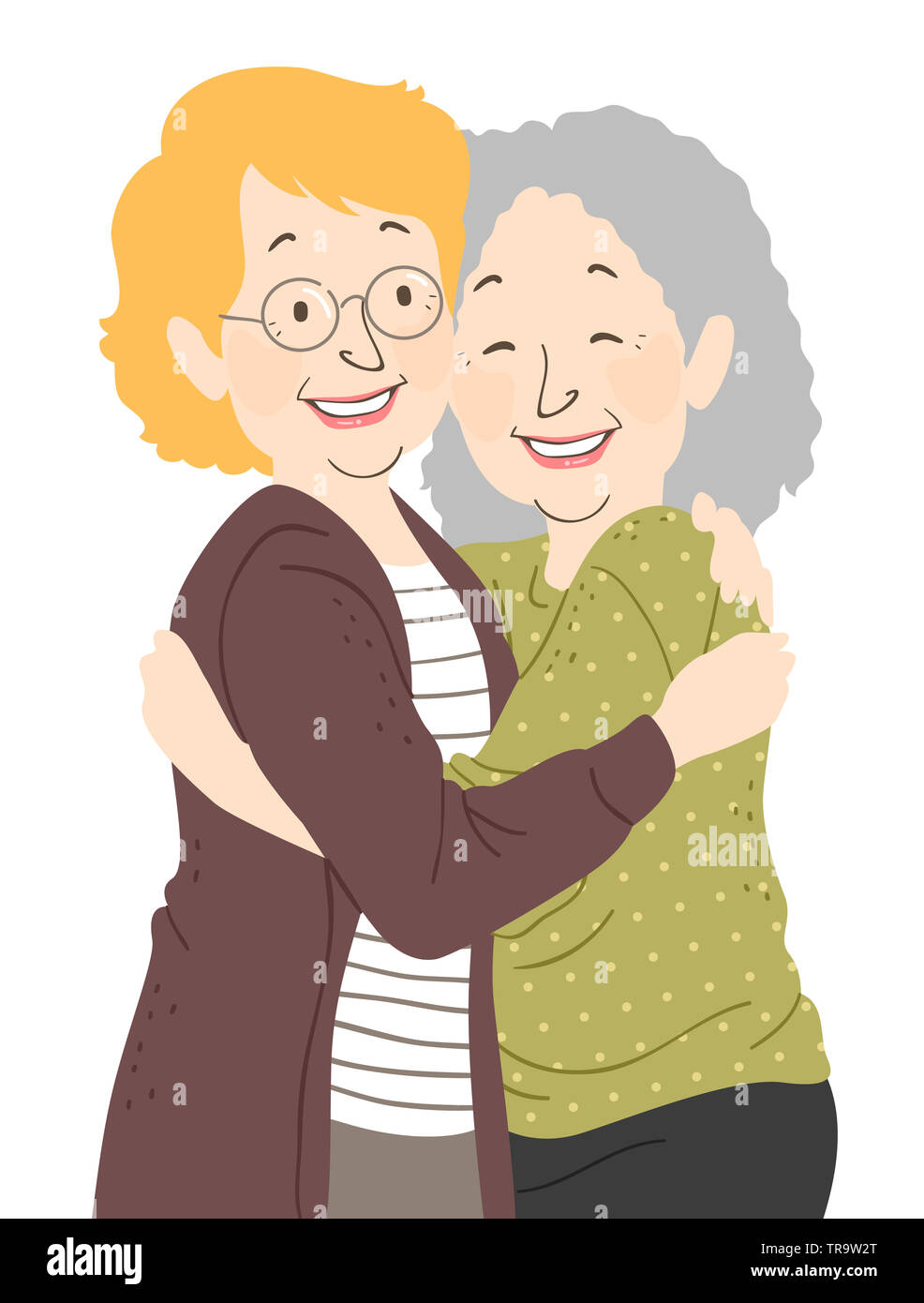 Illustration of Two Senior Woman Friends Hugging Each Other as a ...