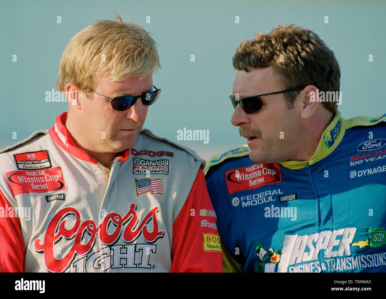 NASCAR drivers Sterling Marliin and Robert Pressley on pit road at ...