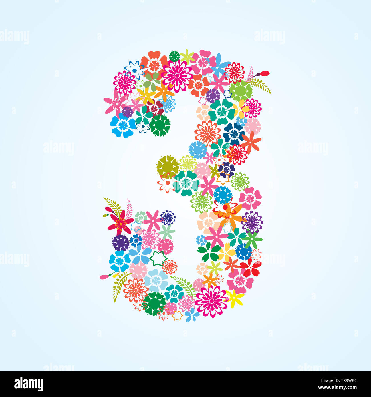 Vector Colorful Floral 3 Number Design isolated on white background ...