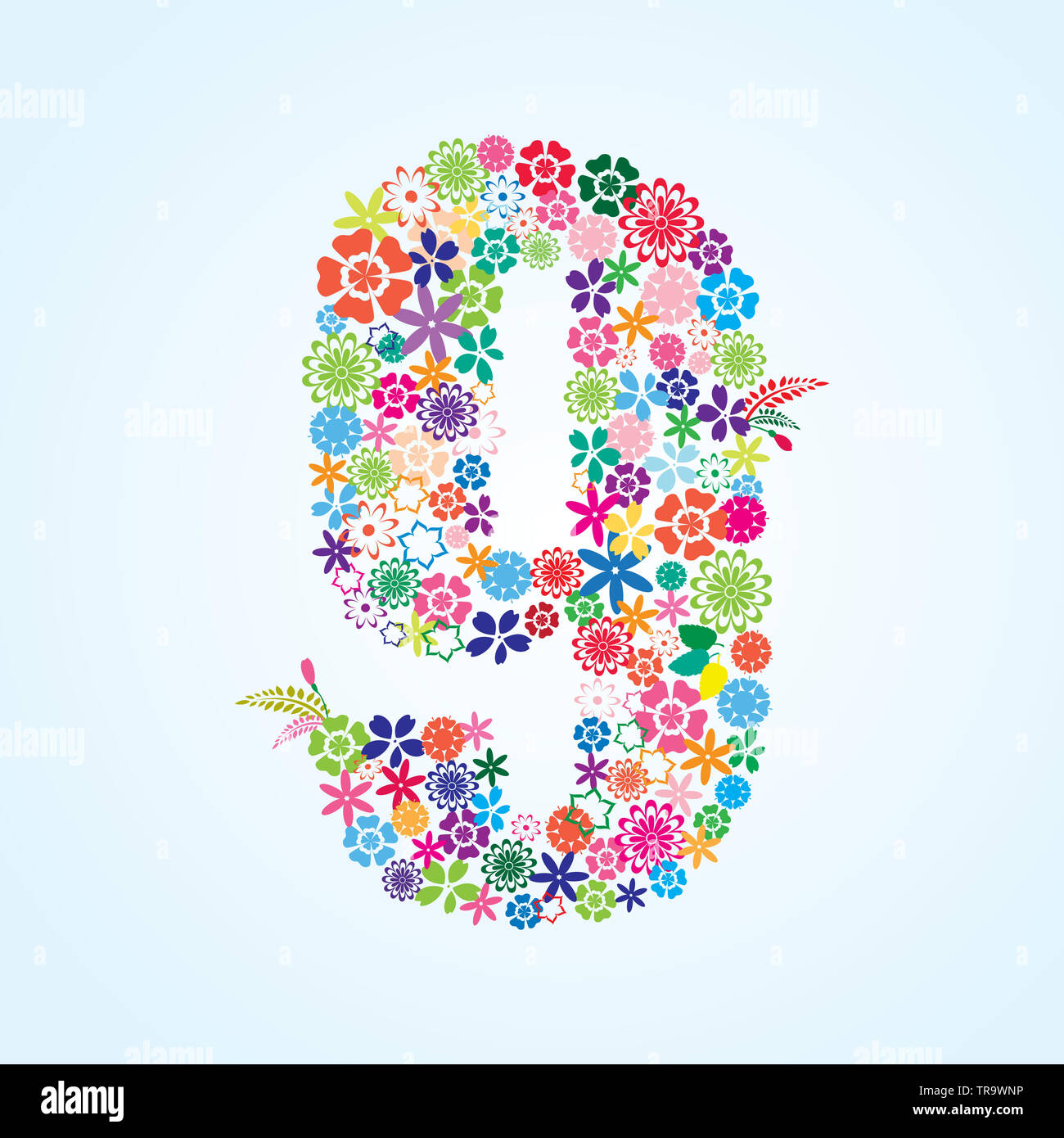 Vector Colorful Floral 9 Number Design isolated on white background ...