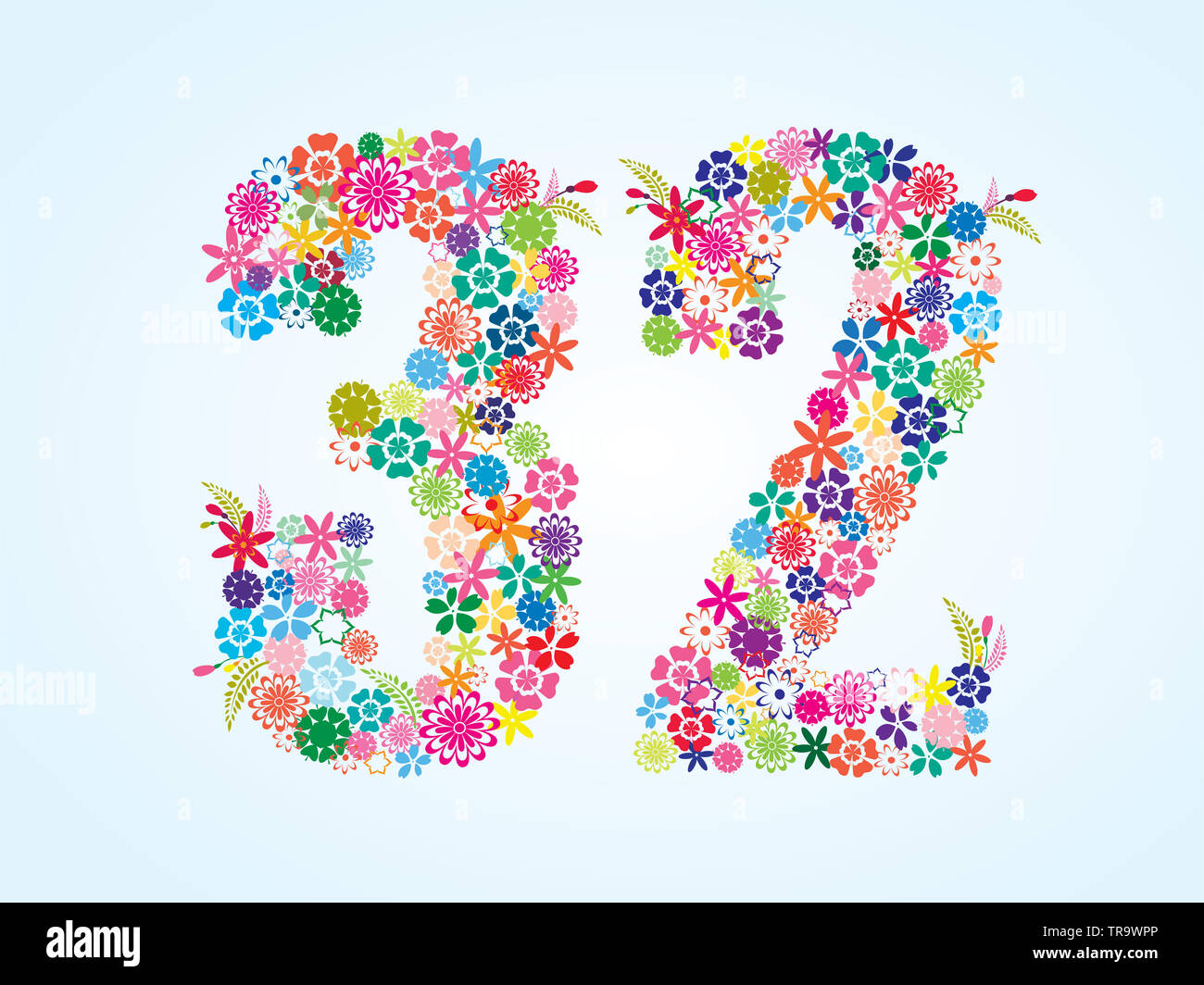 Vector Colorful Floral 32 Number Design isolated on white background ...