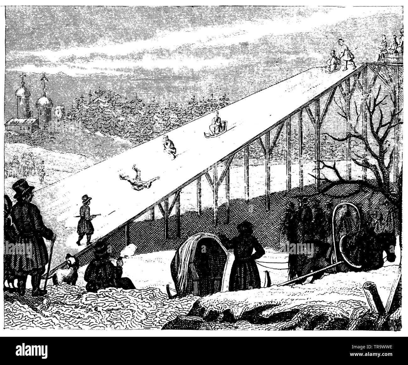 Russian wooden ice rink, tobogganing, sledging, , (cultural history ...