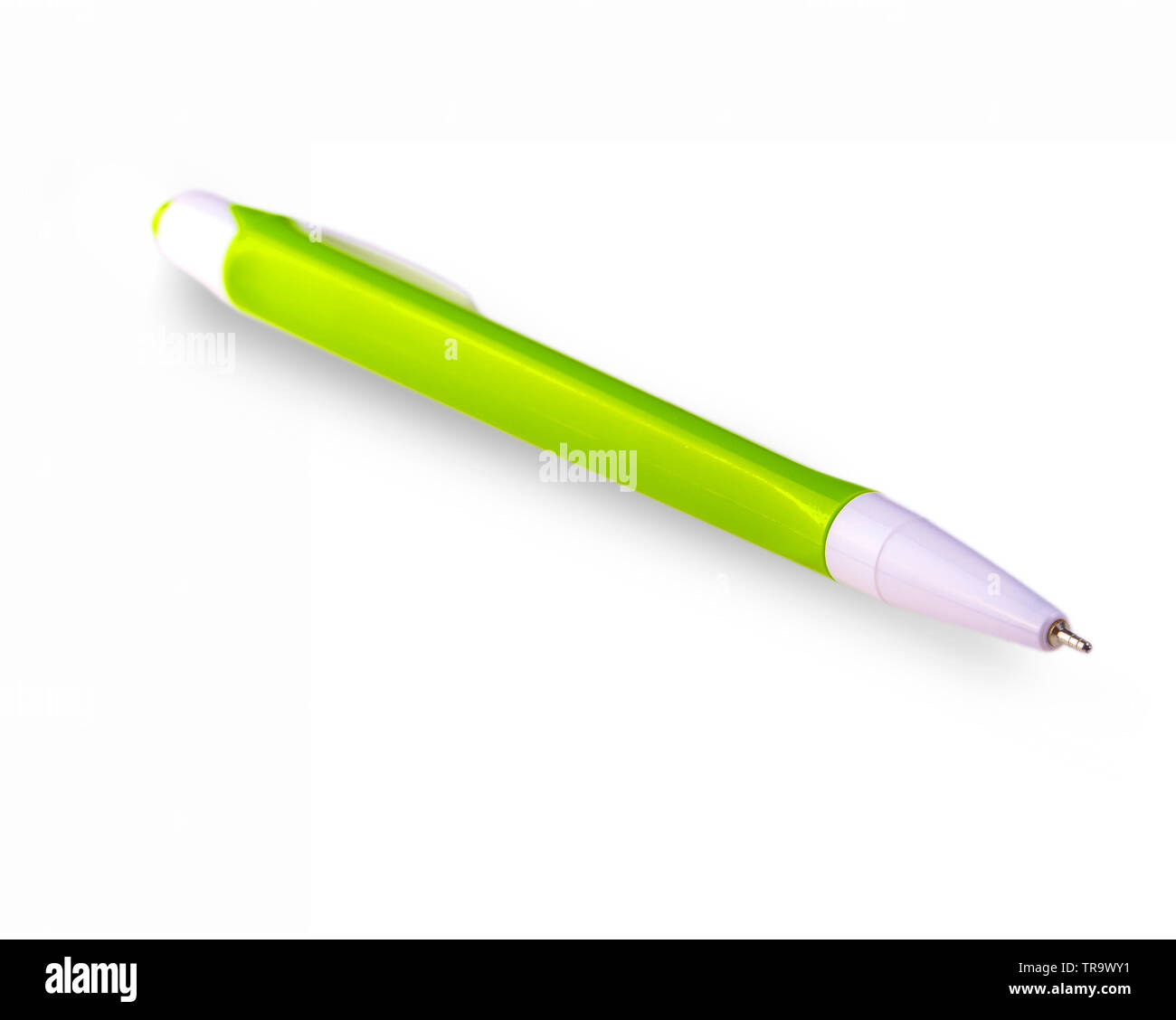 Green ballpoint pen on white background Stock Photo - Alamy