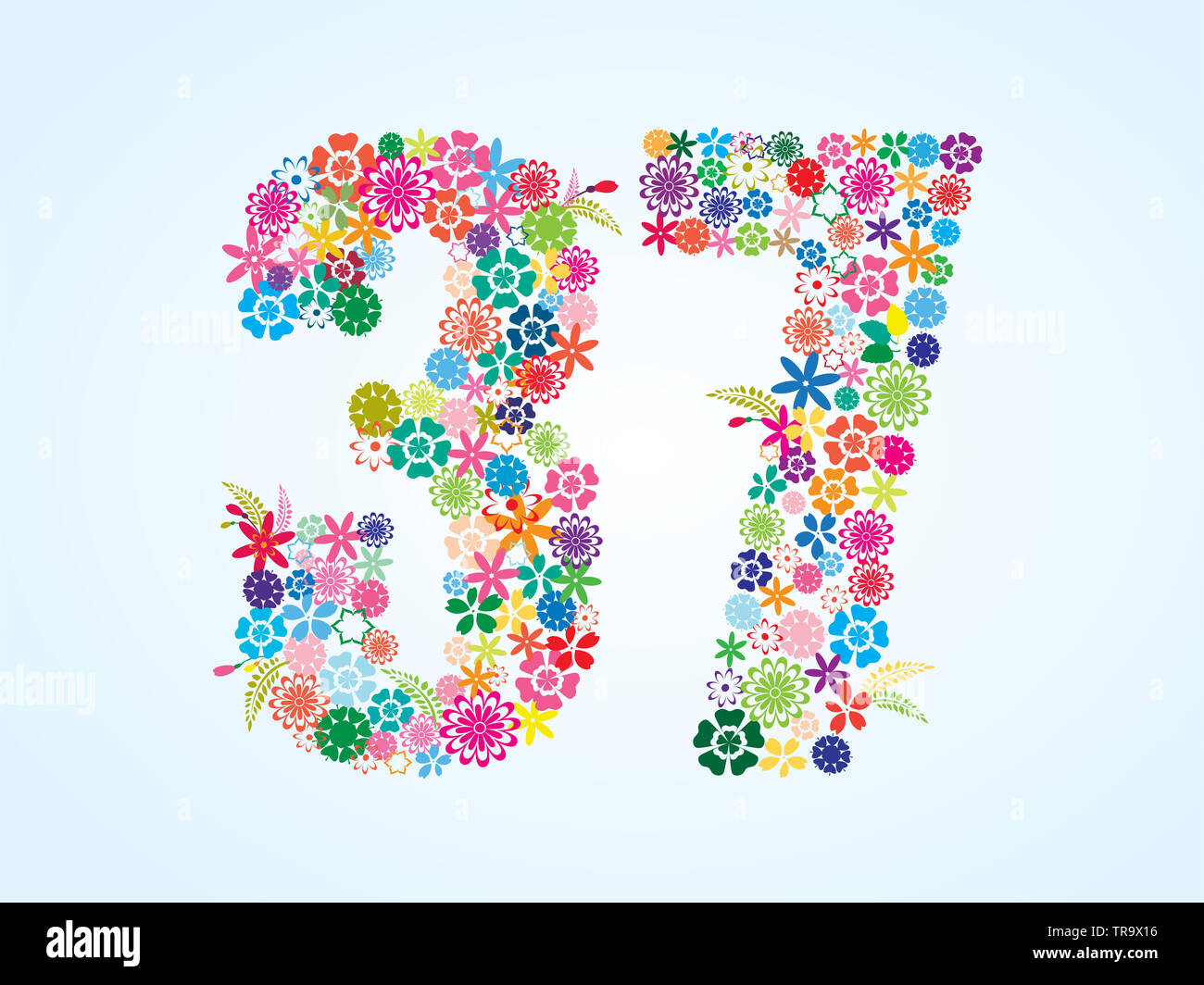 Vector Colorful Floral 37 Number Design isolated on white background ...