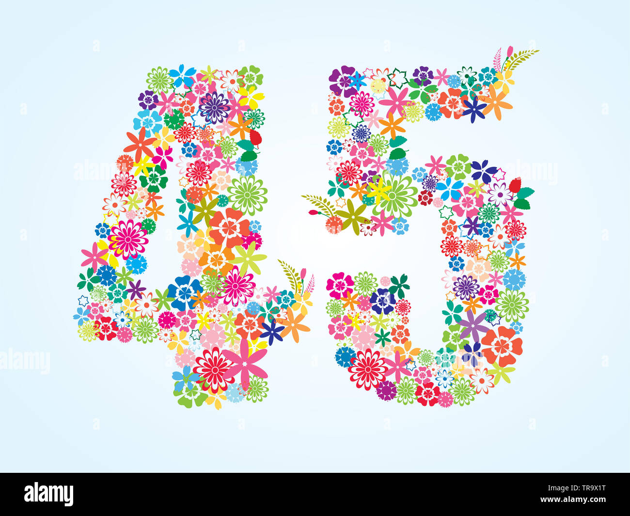 Vector Colorful Floral 45 Number Design isolated on white background ...