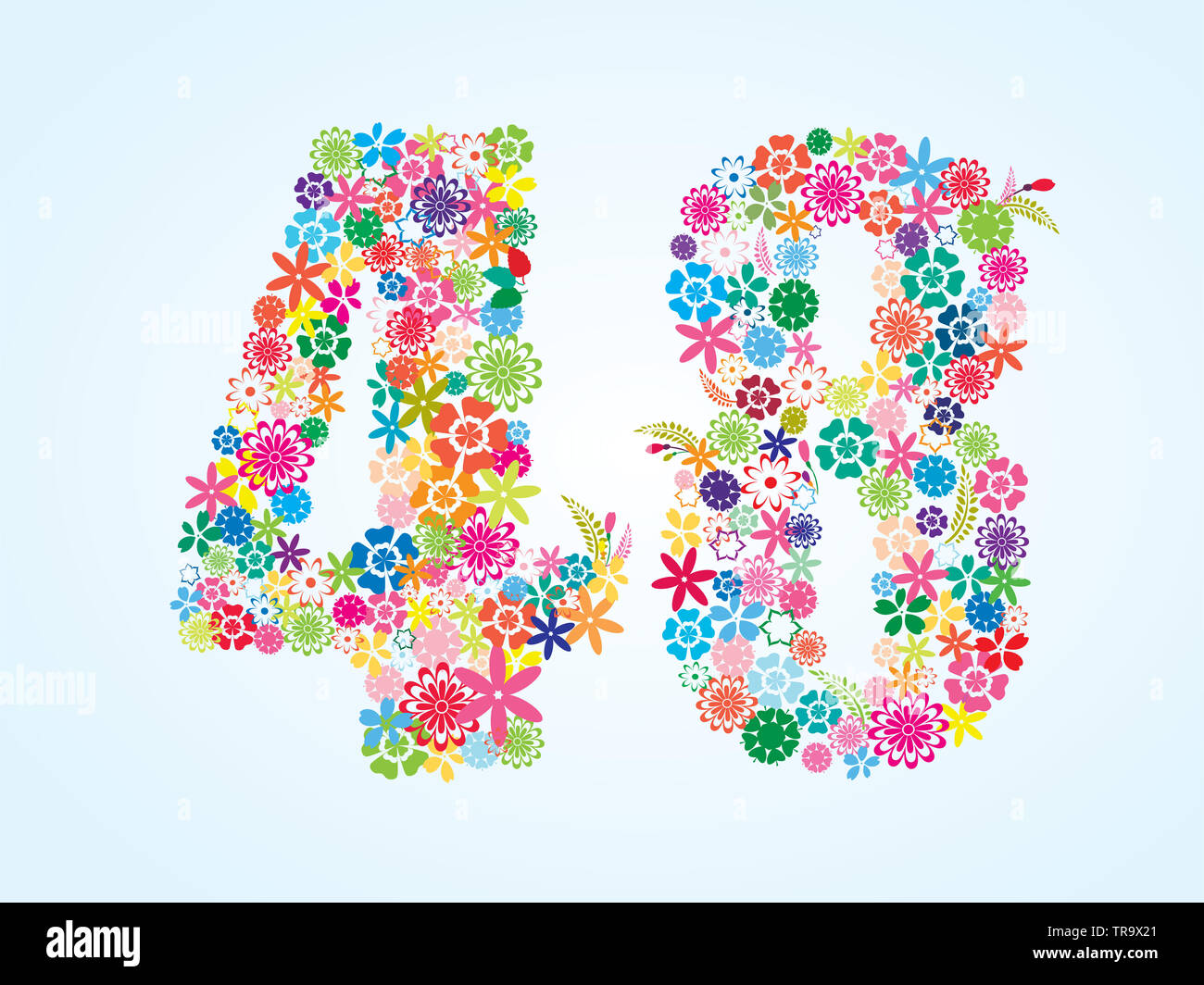 Vector Colorful Floral 48 Number Design isolated on white background ...