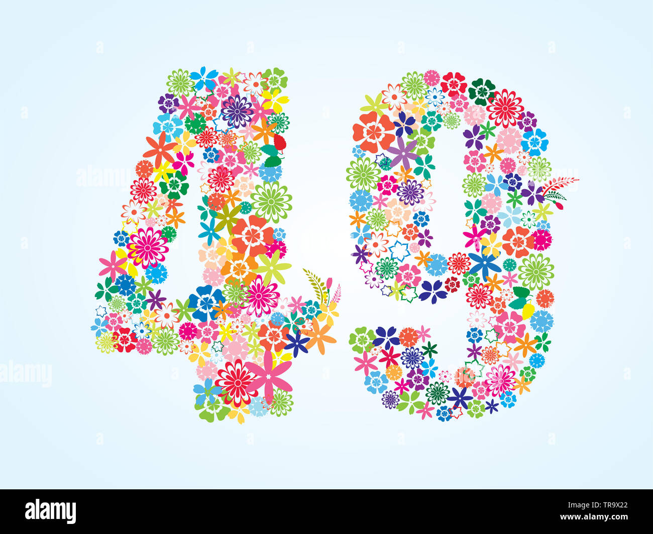 Vector Colorful Floral 49 Number Design isolated on white background ...