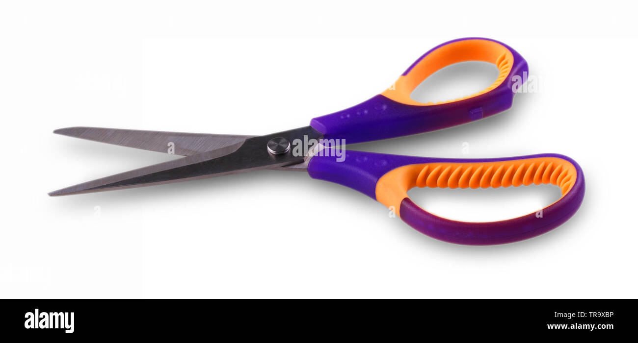 new opened paper scissors on a white background Stock Photo - Alamy