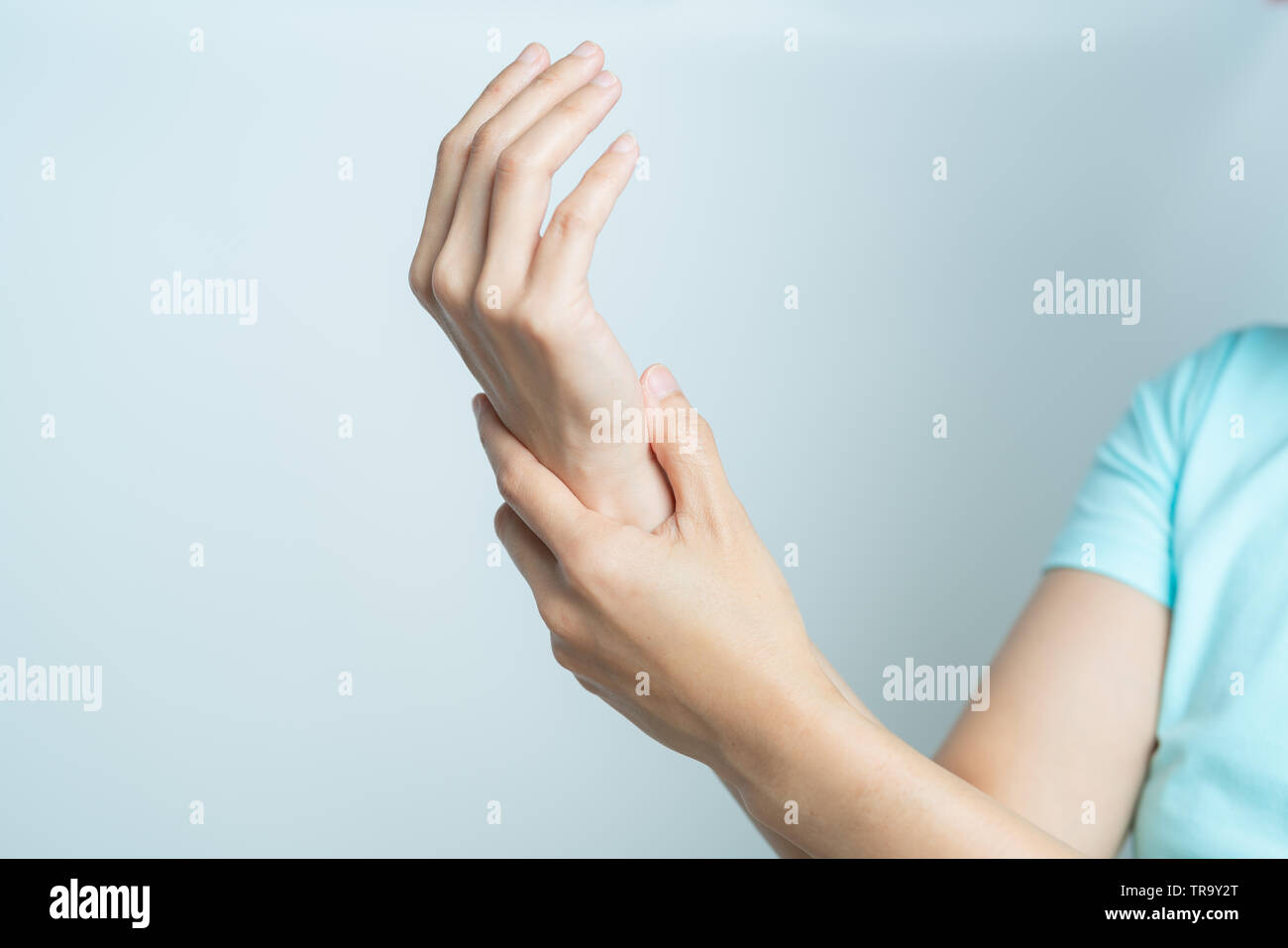 woman wrist arm pain. office syndrome healthcare and medicine concept ...