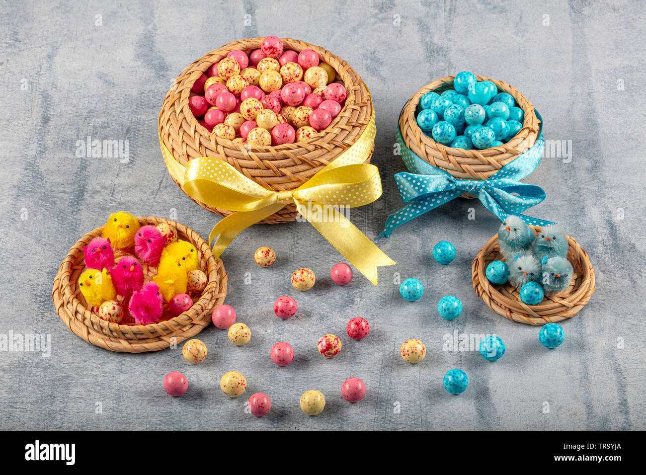 Roasted chickpeas covered in chocolate, fruit sauce. colorful candies ...