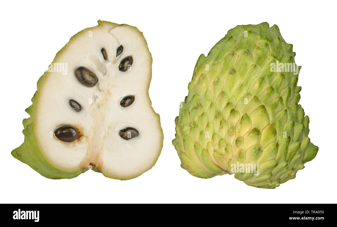 Soursop sections isolated on white background Stock Photo - Alamy