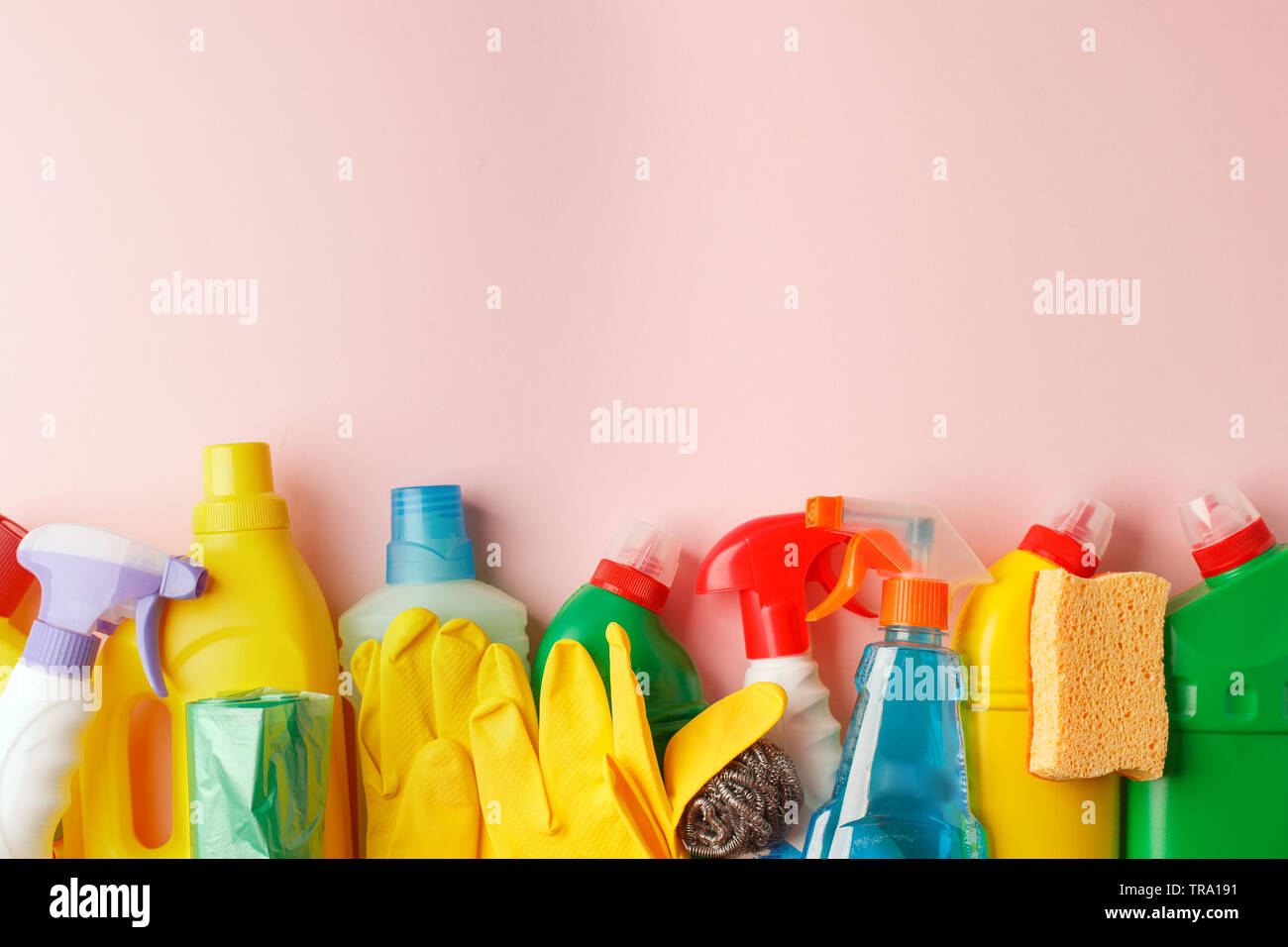 Colorful cleaning set for different surfaces in kitchen, bathroom ...