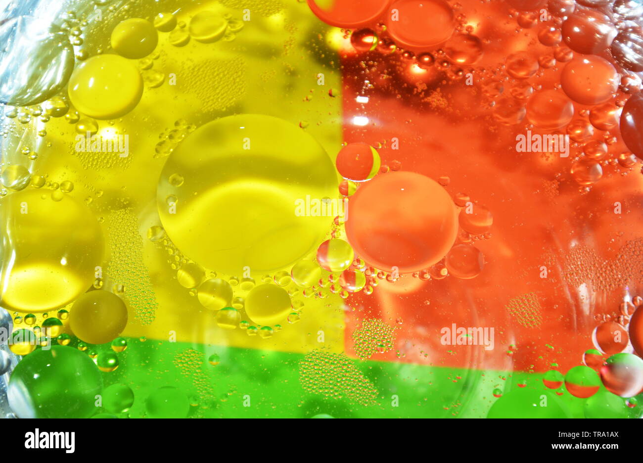 oil bubble floating on water surface in colorful background Stock Photo ...