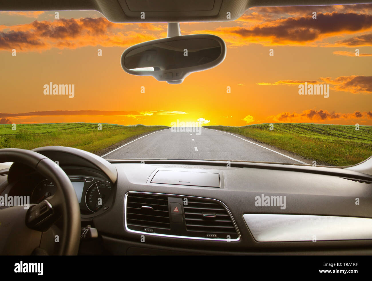 view of beautiful sunset from the interior of cars Stock Photo - Alamy