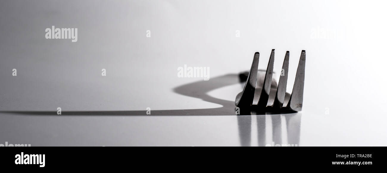 Dinner Fork throws large Shadow on white background. Concept of Shadow ...