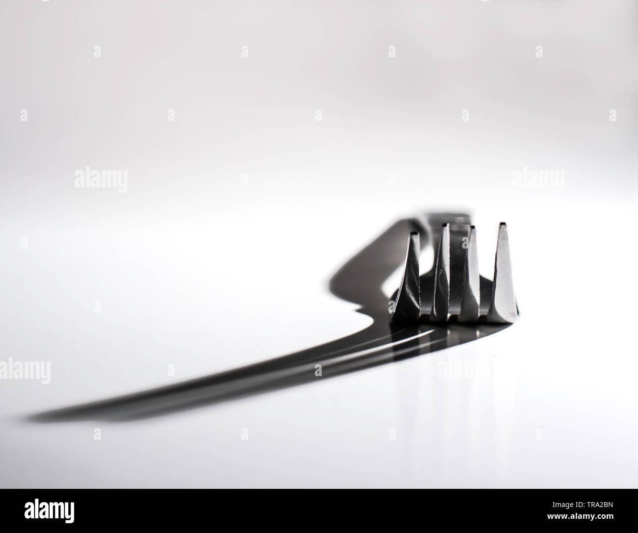 Dinner Fork throws large Shadow on white background. Concept of Shadow ...