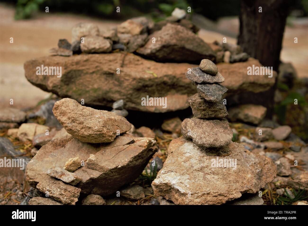 Small stone cairn near a Korean buddhist temple Stock Photo - Alamy
