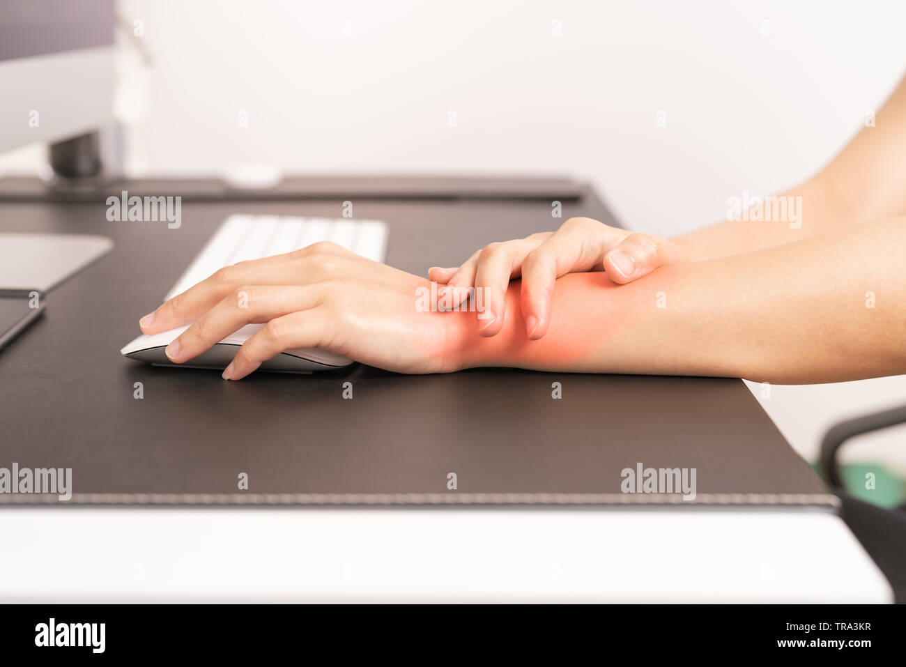 woman wrist hand arm pain long use mouse working. office syndrome ...
