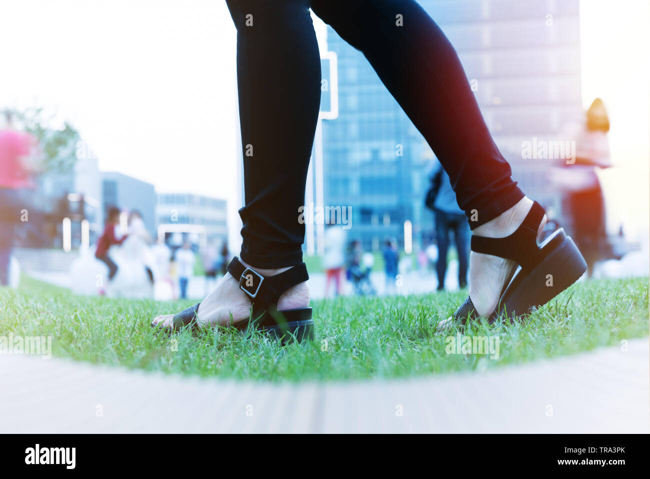 Women step forward to success, young women is stepping forward on green ...