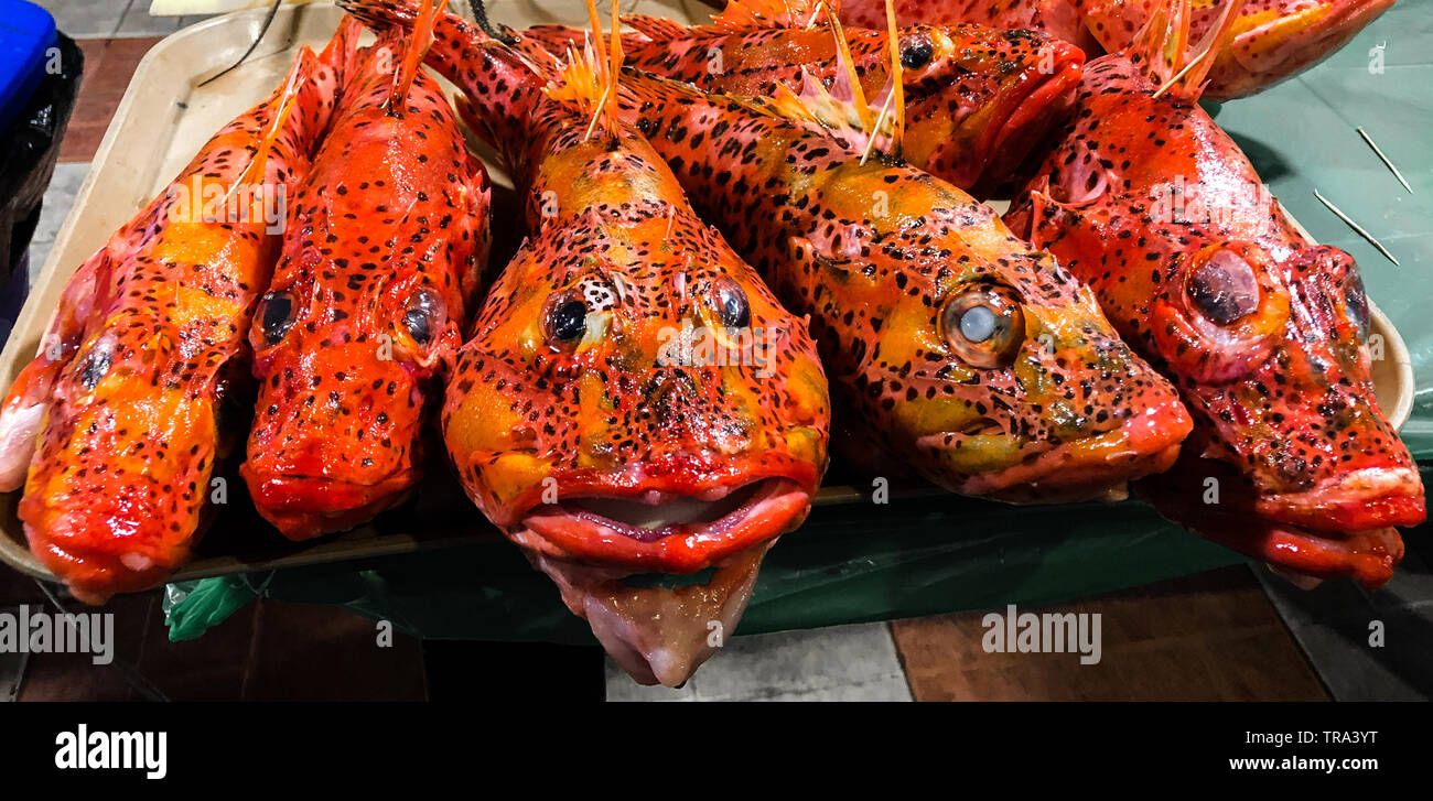 Red Fish With Black Spots served on a platter for consumption Stock ...