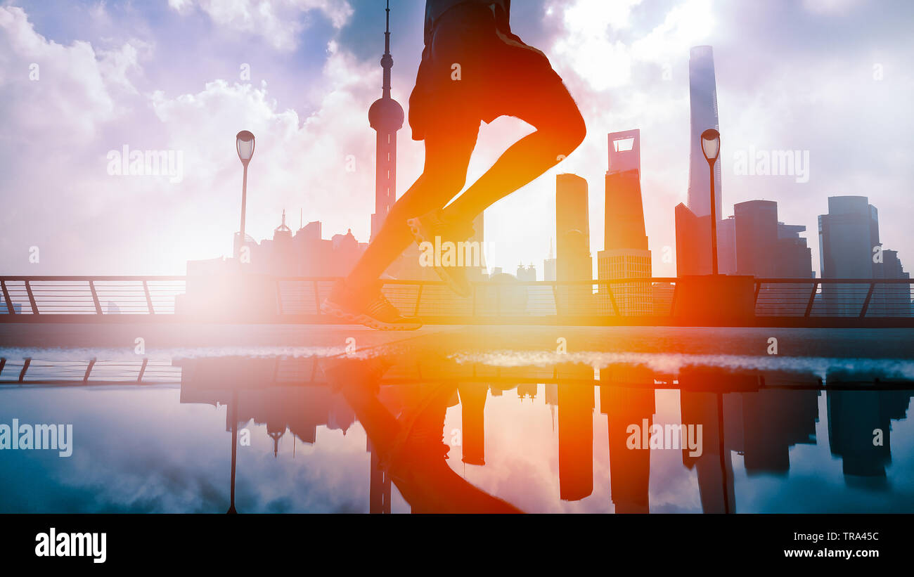 morning run at the bund huangpu riverside, Shanghai China Stock Photo ...