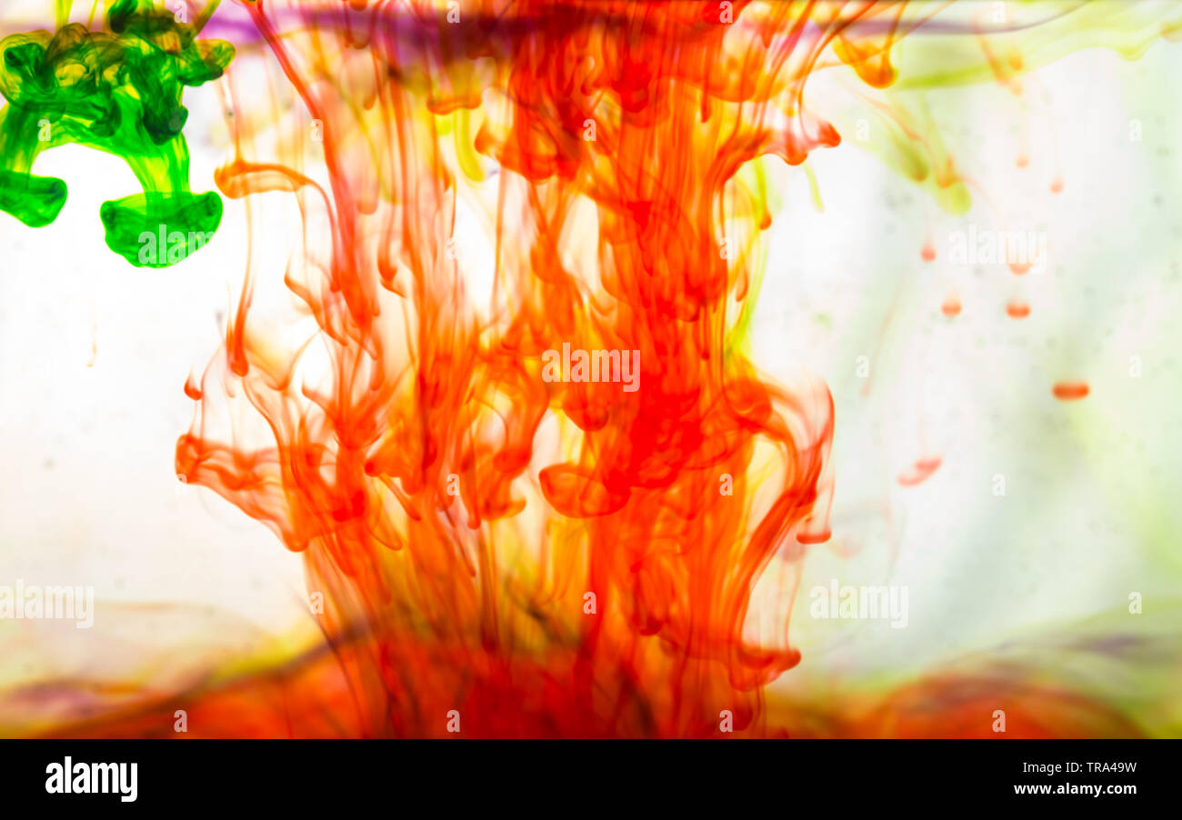 color abstract background, color in water, green ink move in red ink ...