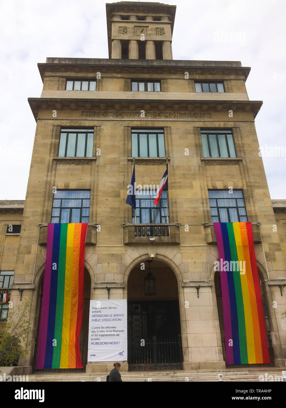 Montreuil France Paris Suburbs City Hall Building With Large Lgbt