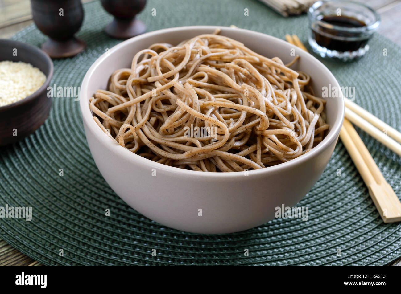 Cold Soba Buckwheat Noodles With Sauce And Sesame Japanese Food