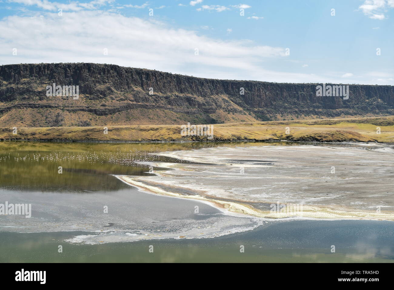 Lake against the arid landscapes of Lake Magadi, Rift Valley, Kenya ...