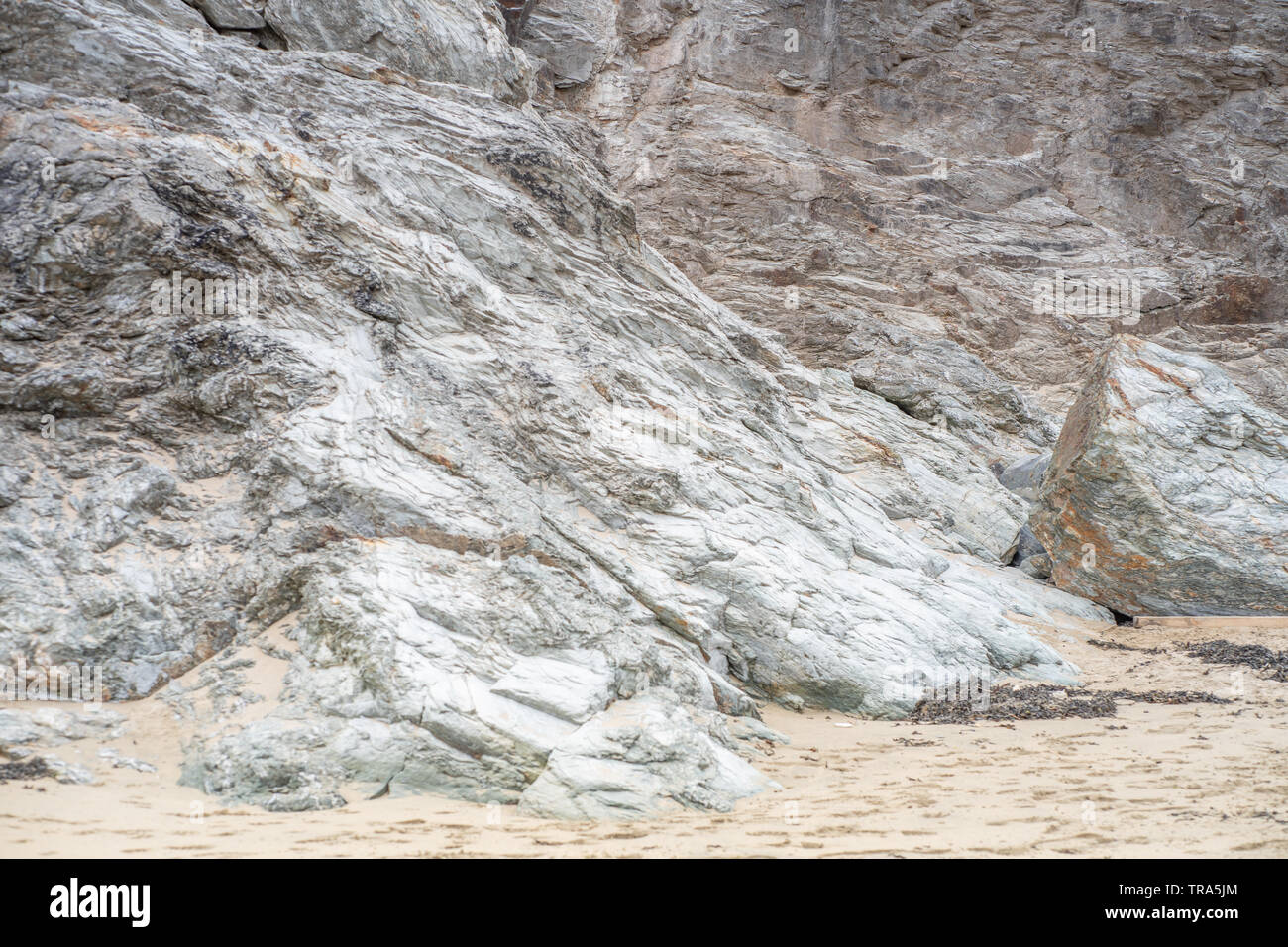 Limestone lime stone rocks on British Coast line in Cornwall, UK Stock ...