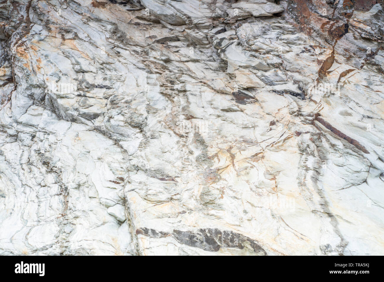 Limestone lime stone rocks on British Coast line in Cornwall, UK Stock ...