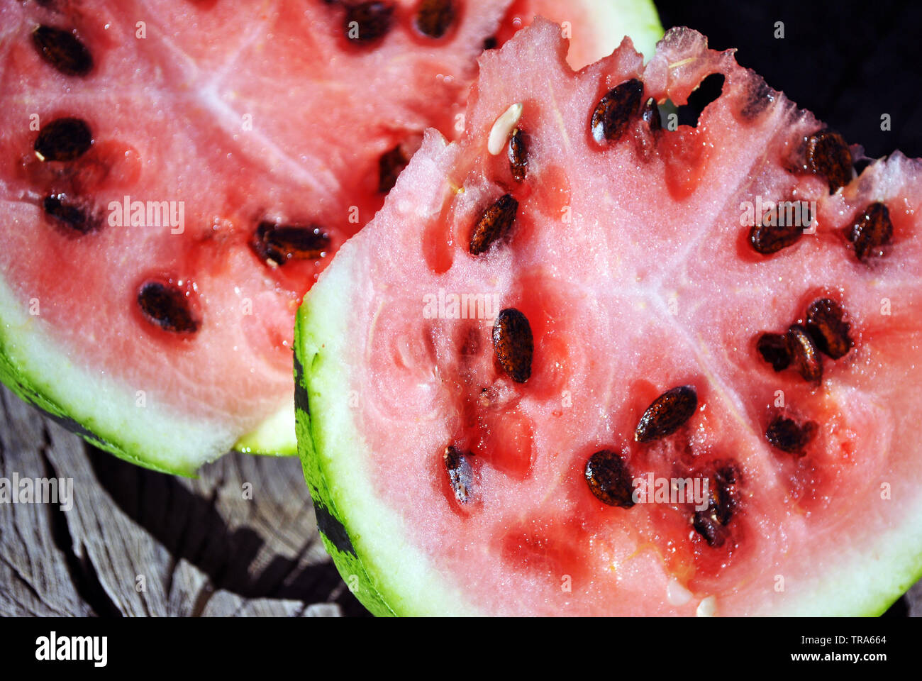 Watermelon cut slices macro detail close up, organic background texture ...